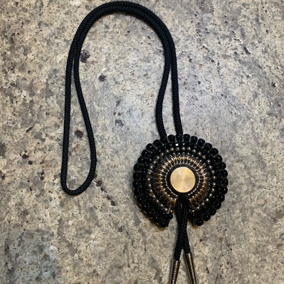 Accessories | Vintage Bolo Tie Fancy Black And Silver Bolo Tie With ...